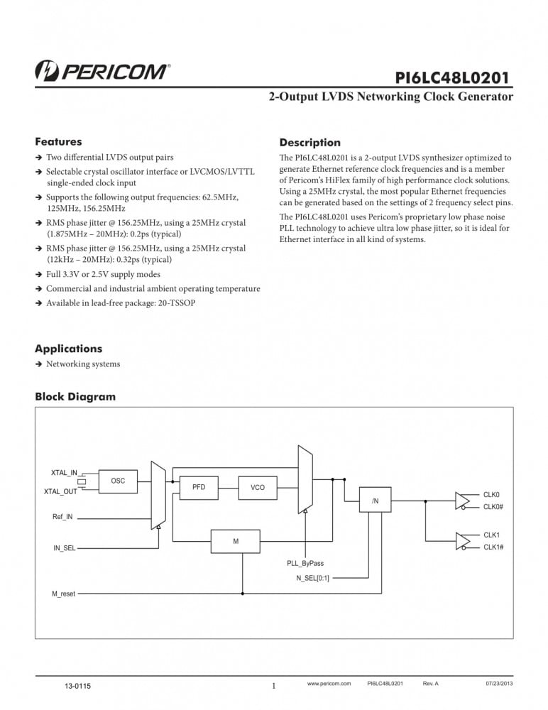 PI6LC48L0201LIEX datasheet page 1
