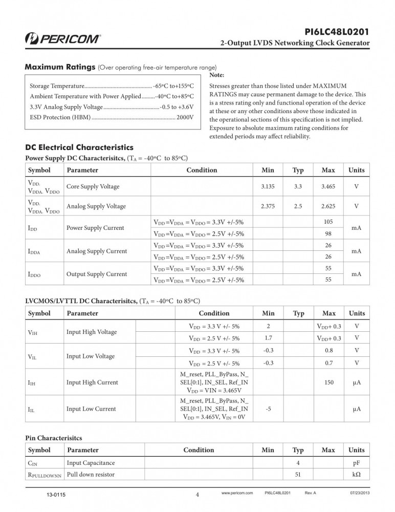 PI6LC48L0201LIEX datasheet page 4