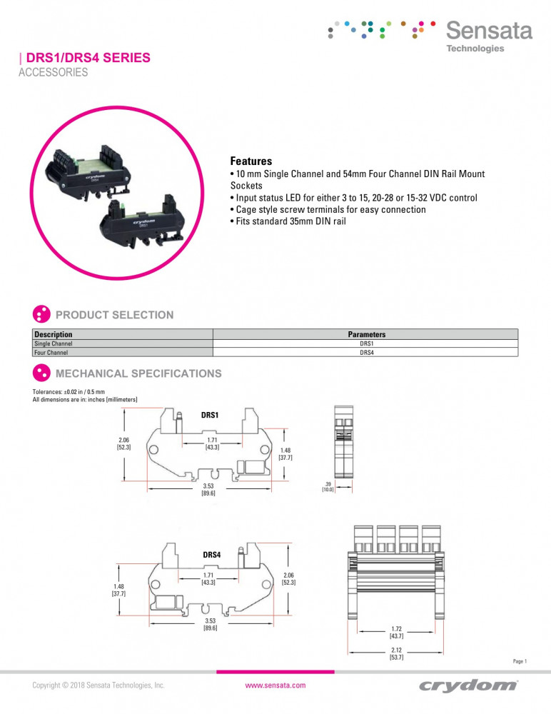 Sensata DRS1 documentation page 1