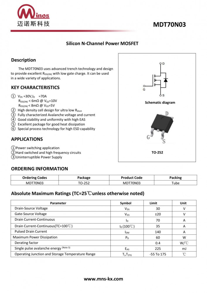 MDT70N03 datasheet page 1
