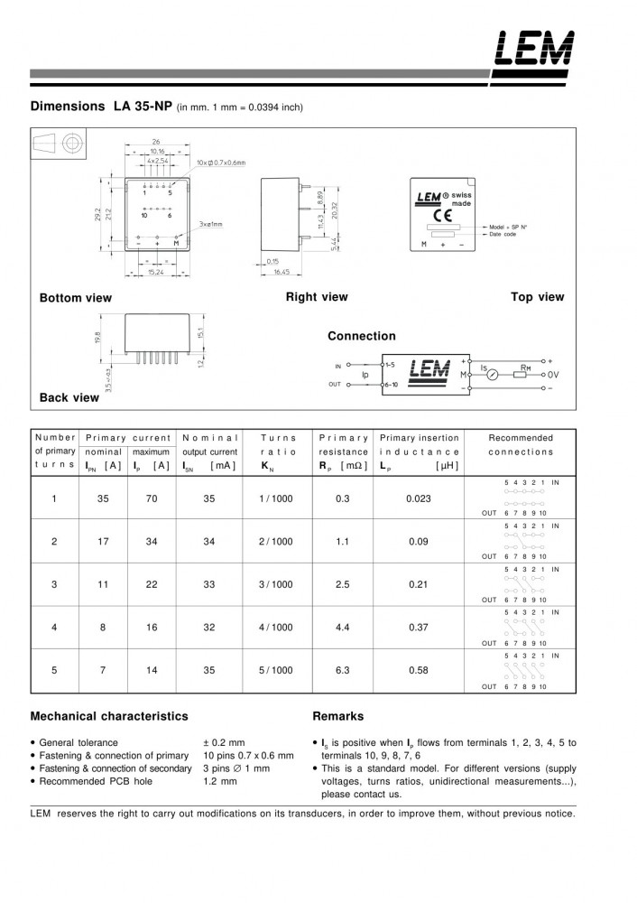 LEM LA35-NP datasheet page 2