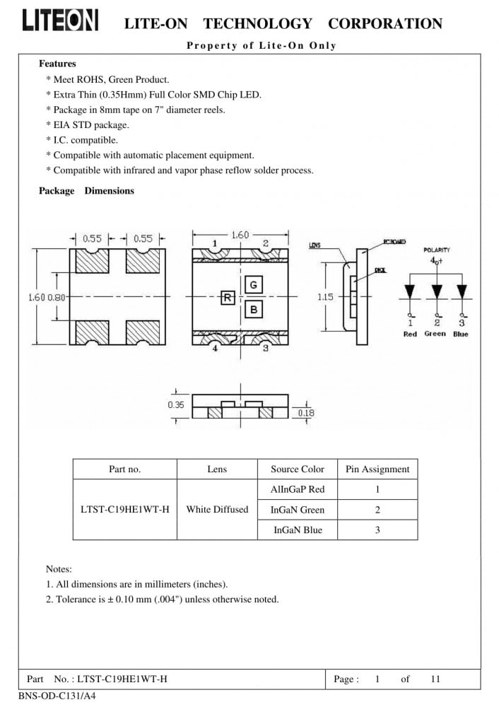 LTST-C19HE1WT-H datasheet page 1