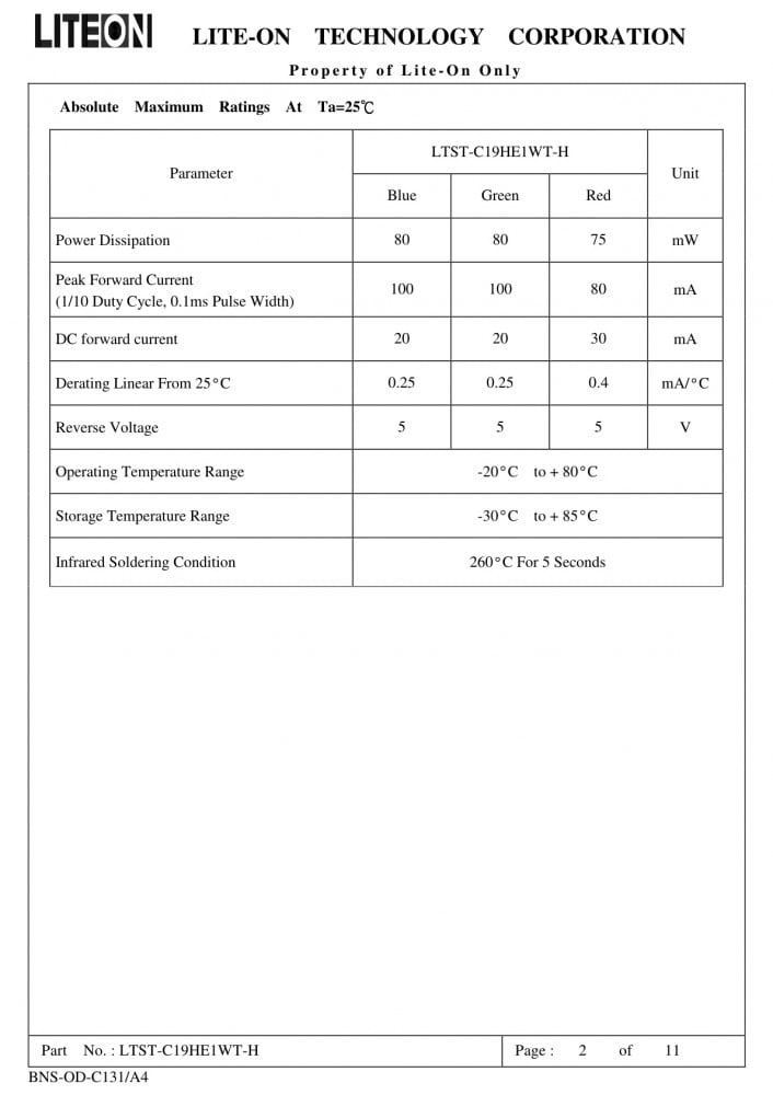 LTST-C19HE1WT-H datasheet page 2