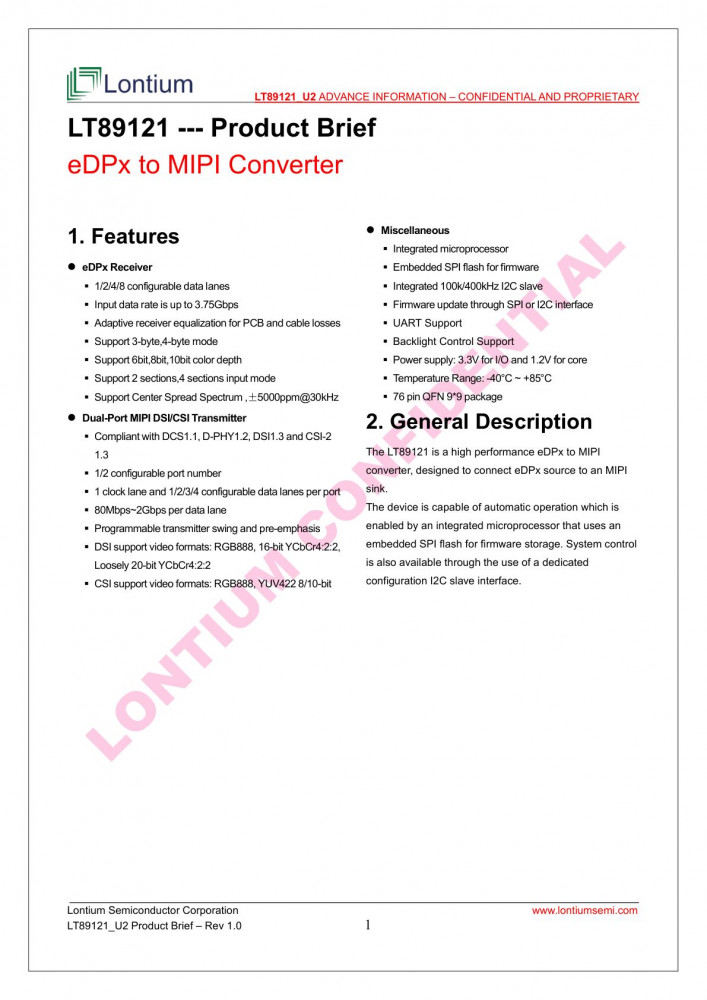LT89121 product documentation page 1