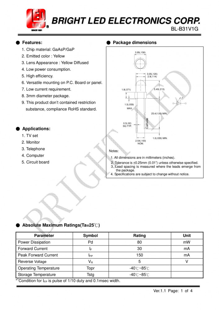 BL-B31V1G datasheet page 1