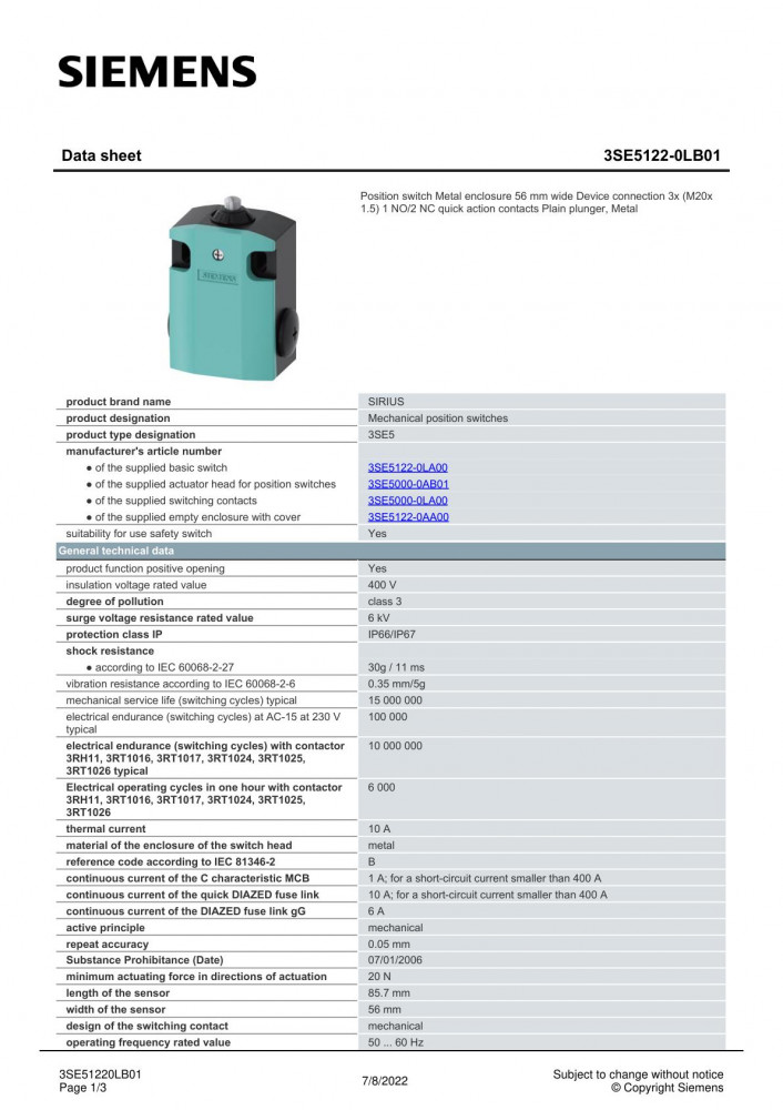 3SE51220LB01 datasheet page 1