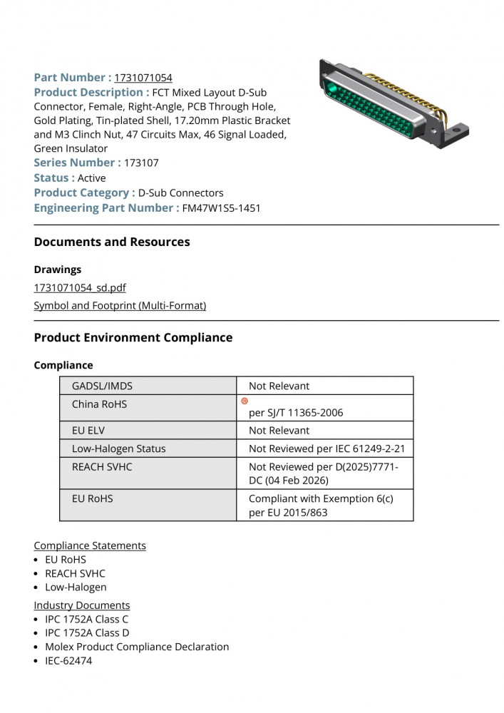 MOLEX 1731071054 drawing preview, page 1