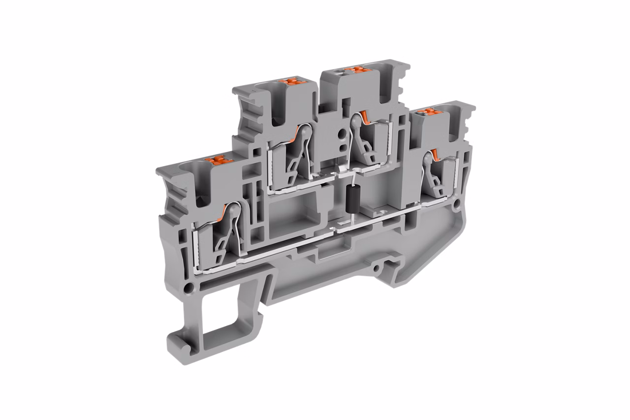 Double Level Diode Feed-Through Terminal Block, Push-in Design, 5.10mm Width, 300V, 0.5A for sale