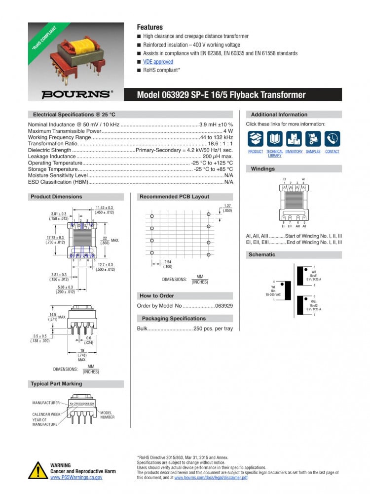 BOURNS 063929 datasheet page 1