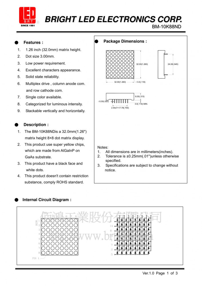 BM-10K88ND technical document page 1