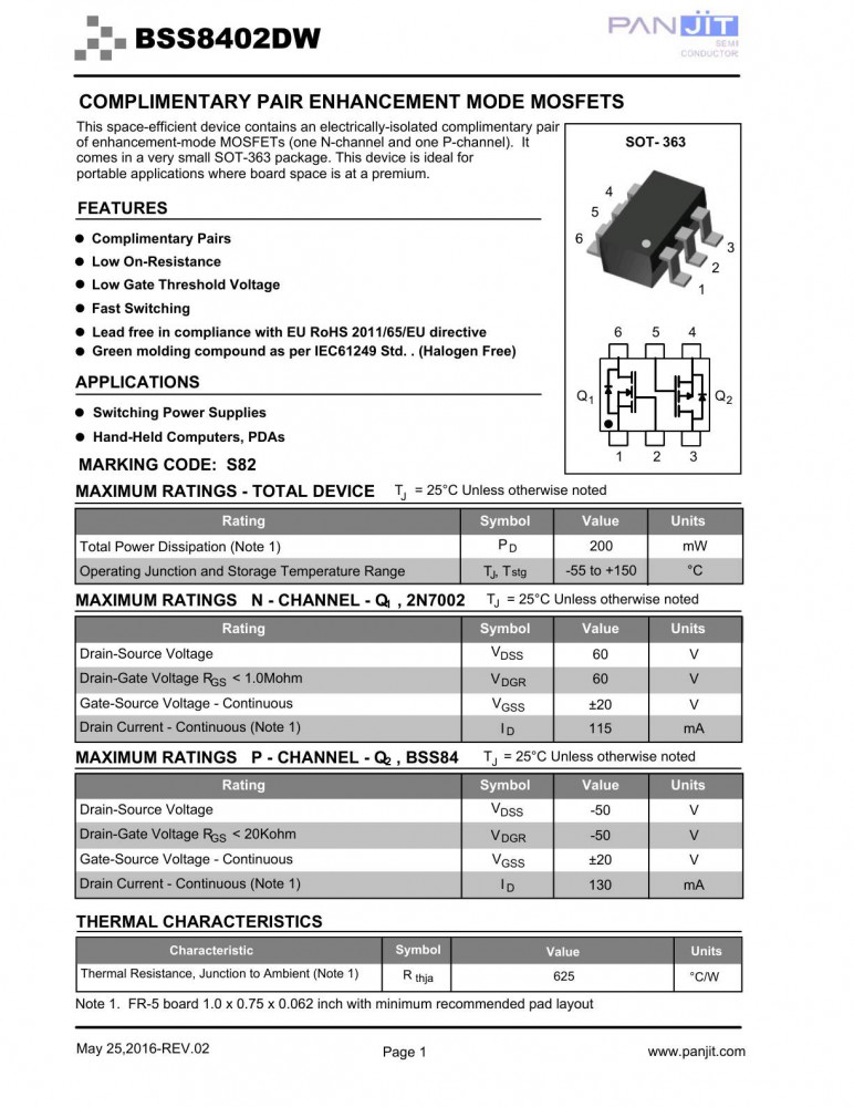 BSS8402DW datasheet page 1