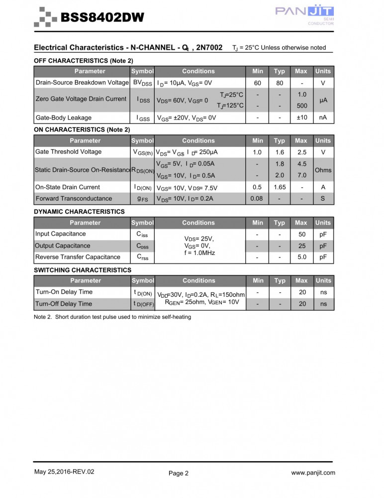 BSS8402DW datasheet page 2