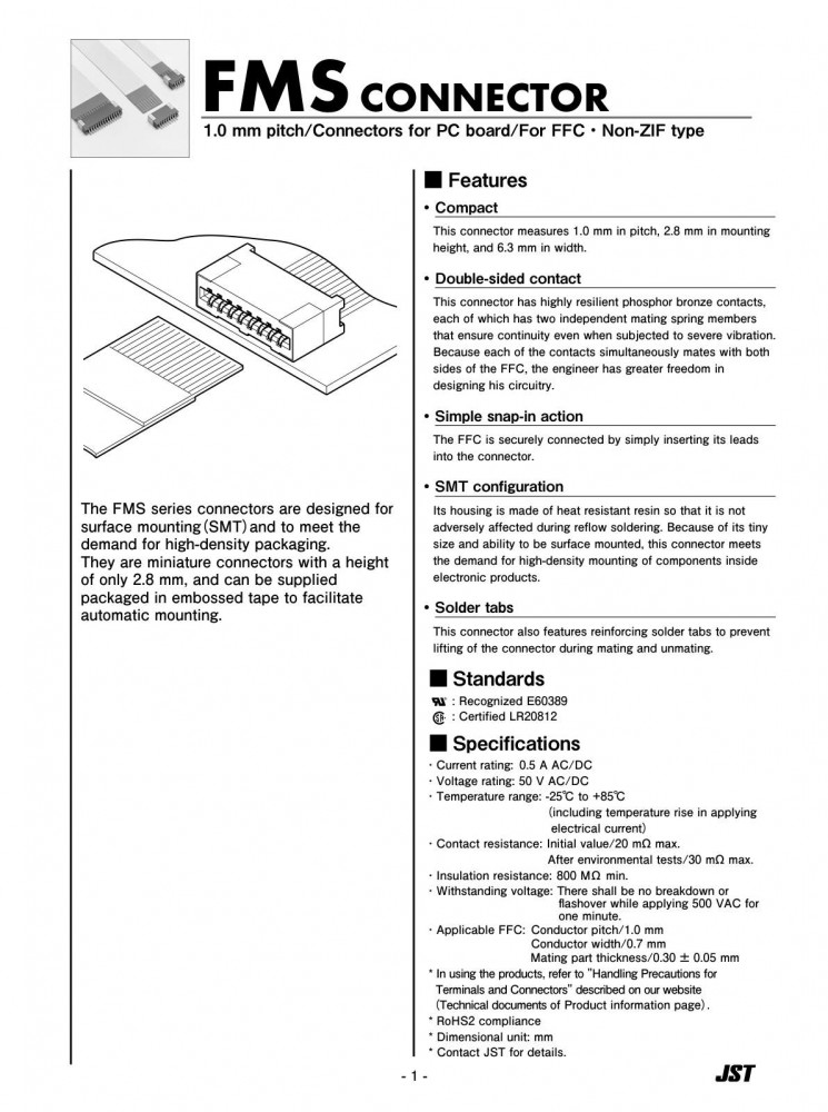 JST FMS series connector specifications page 1