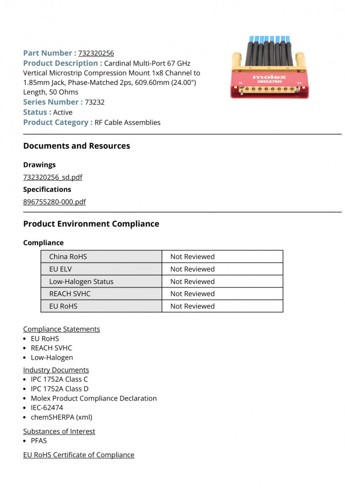 Technical document page 1 for MOLEX 732320256