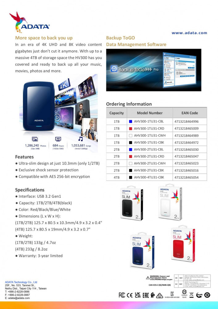 ADATA HV300 product documentation, page 2