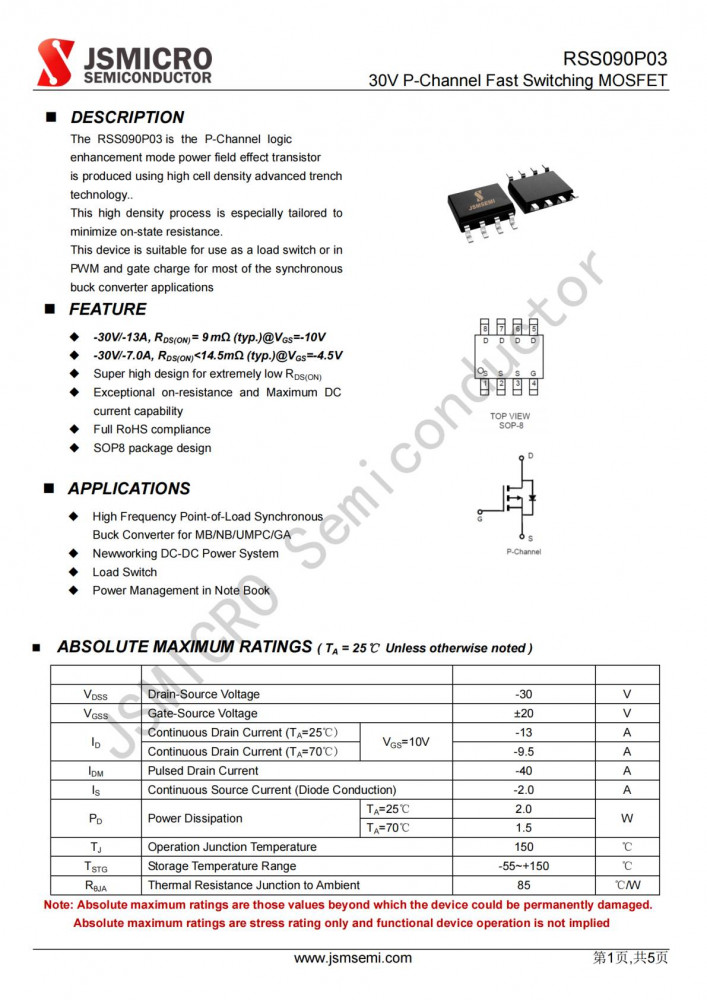RSS090P03-JSM datasheet page 1