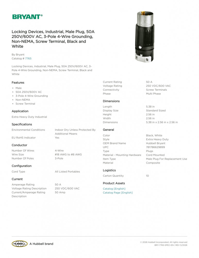 Product catalog document image for Bryant catalog number 7765