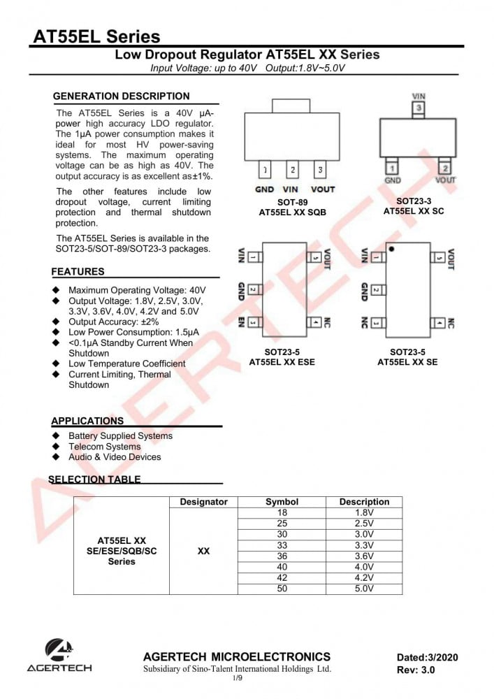 AT55EL series datasheet page 1