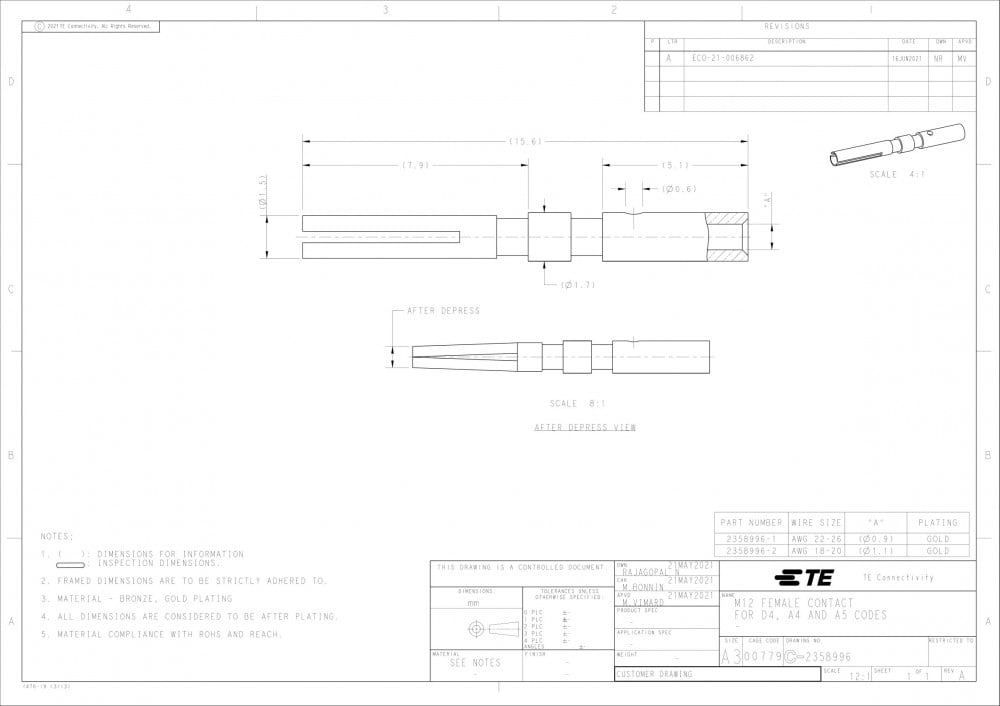 TE Connectivity 2358996-1 controlled drawing