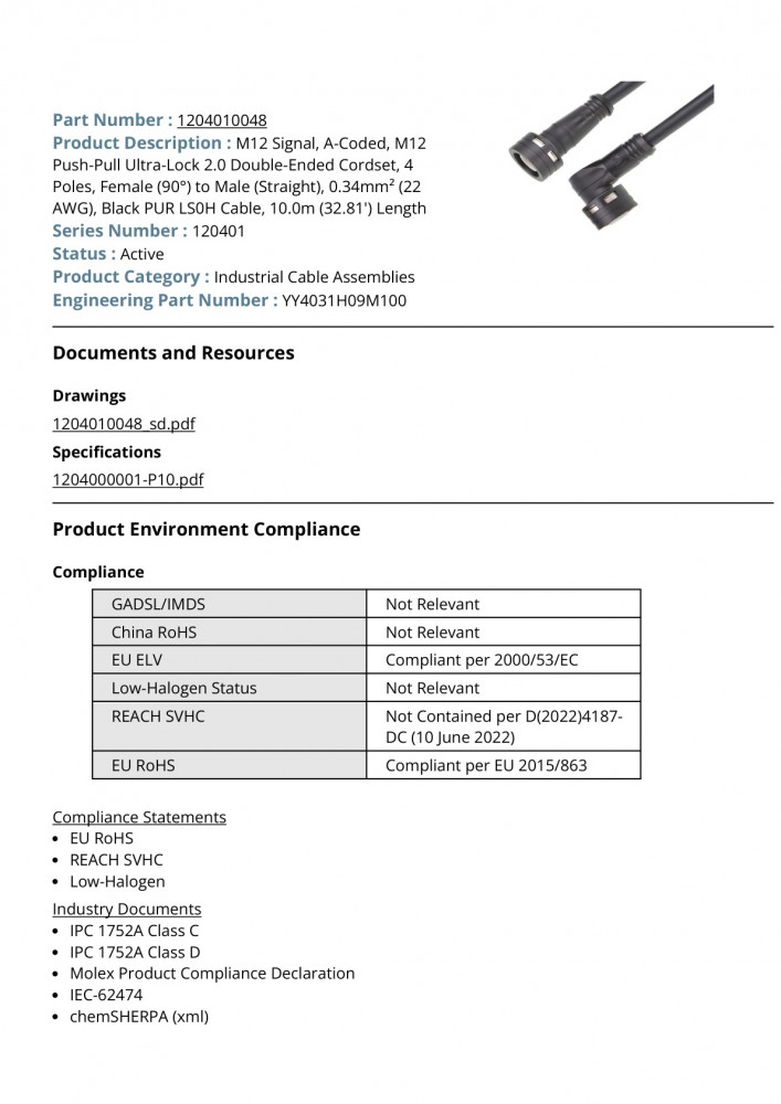 Molex product specification, page 1