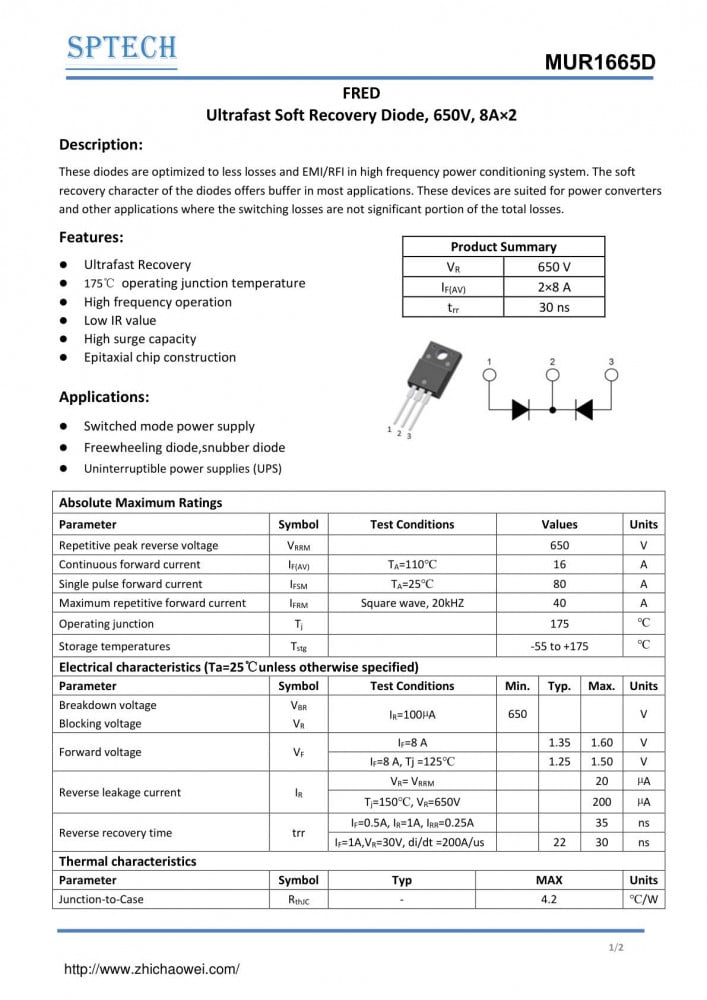 MUR1665D datasheet page 1