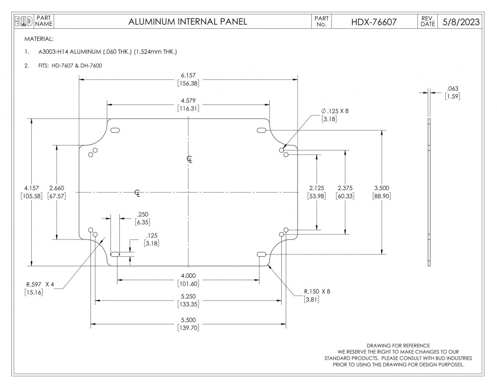 HD-7607 internal aluminum panel product drawing reference