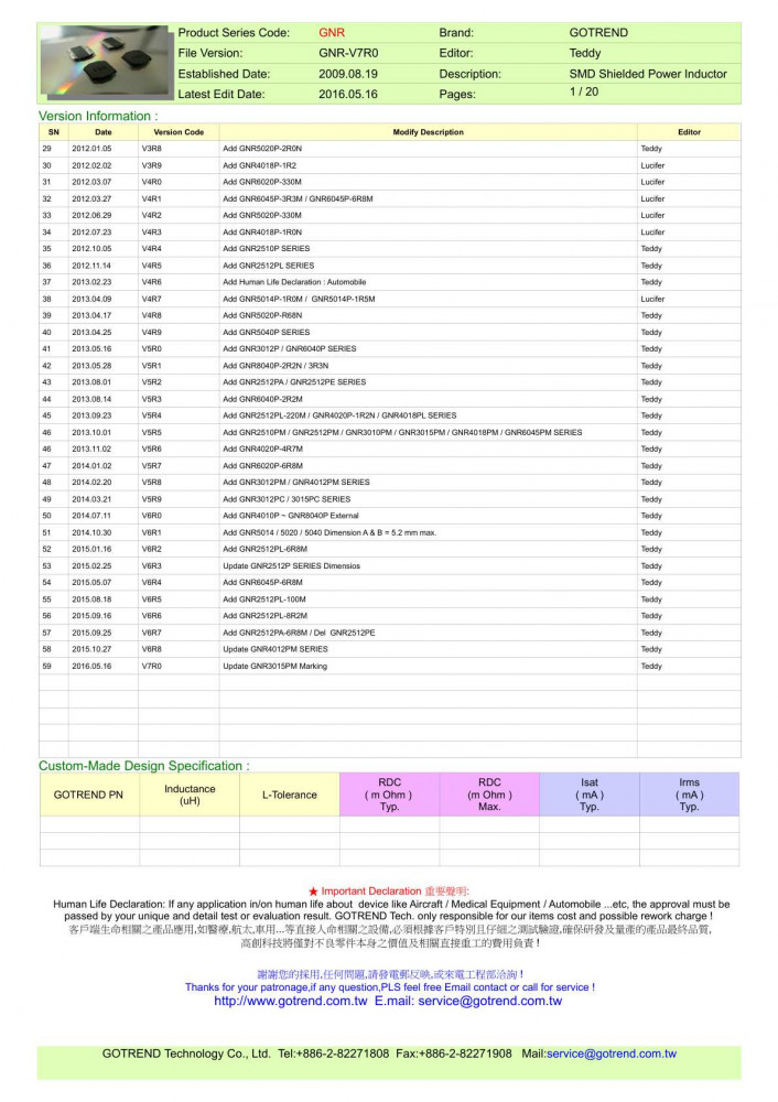 Gotrend datasheet page 1