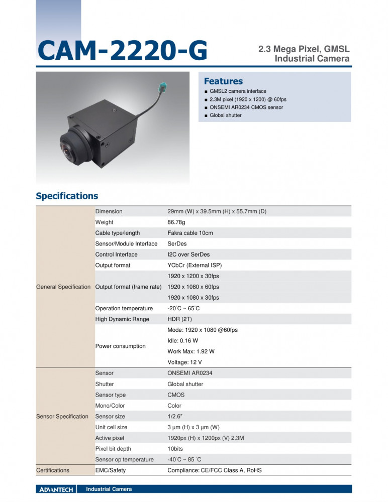 CAM-2220-G product documentation page 1