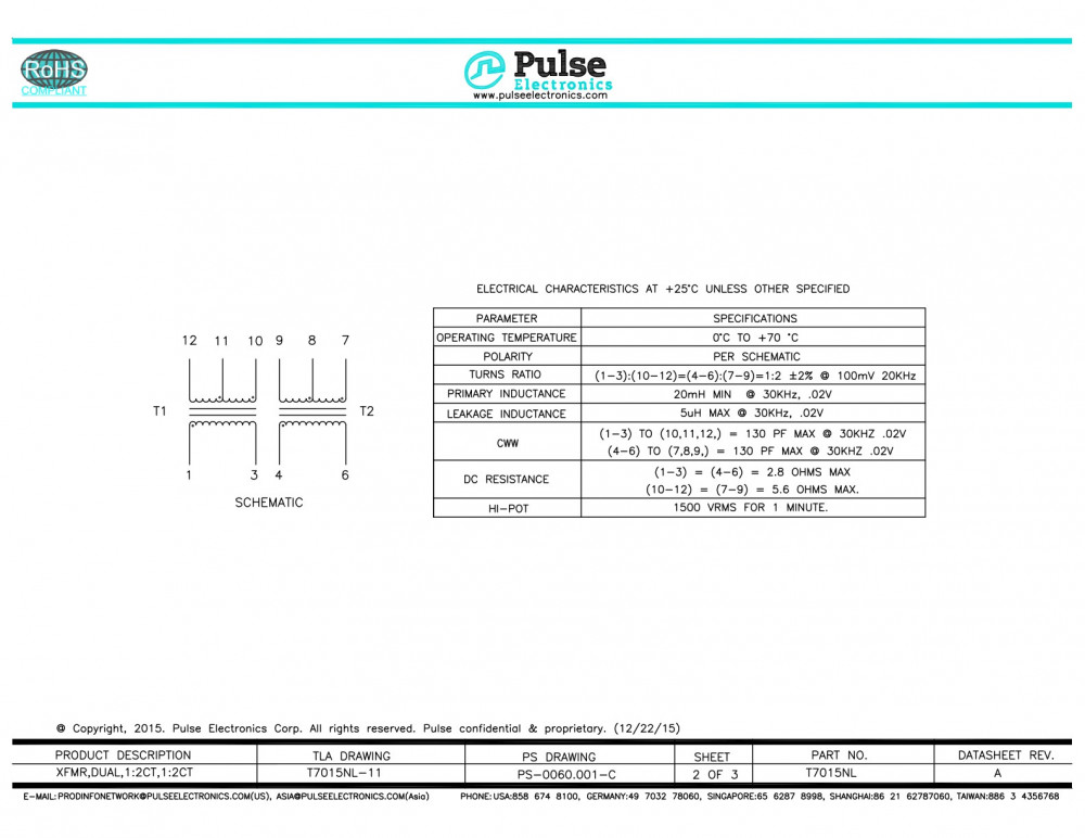 T7015NL schematic and mechanical drawing