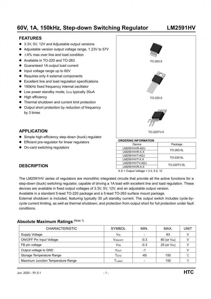LM2591HVTV-ADJ datasheet page 1
