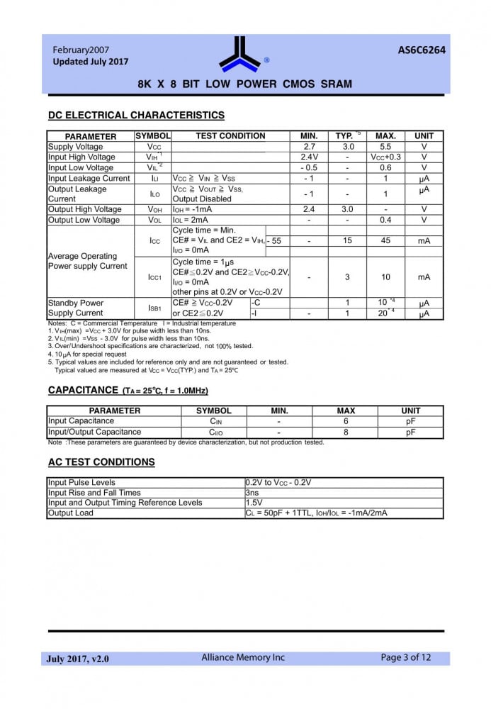 AS6C6264 datasheet page 4
