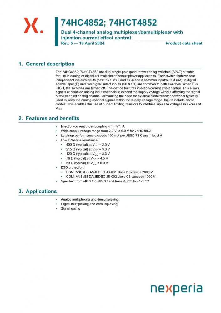 74HC4852PW,118 datasheet page 1