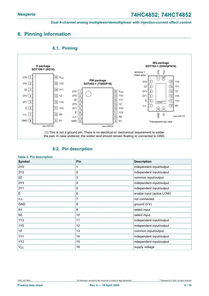 74HC4852PW,118 datasheet page 4