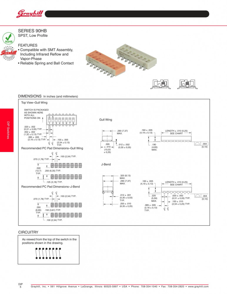 Grayhill 90HBJ02PT technical drawing page 1