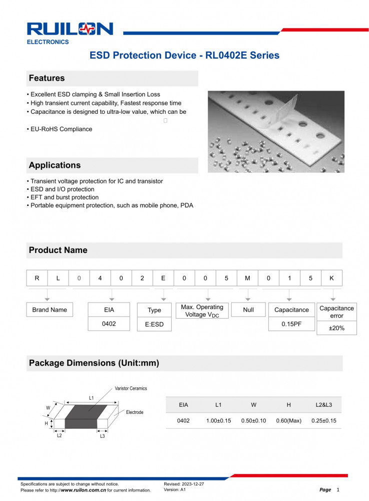RL0402E series datasheet page 2