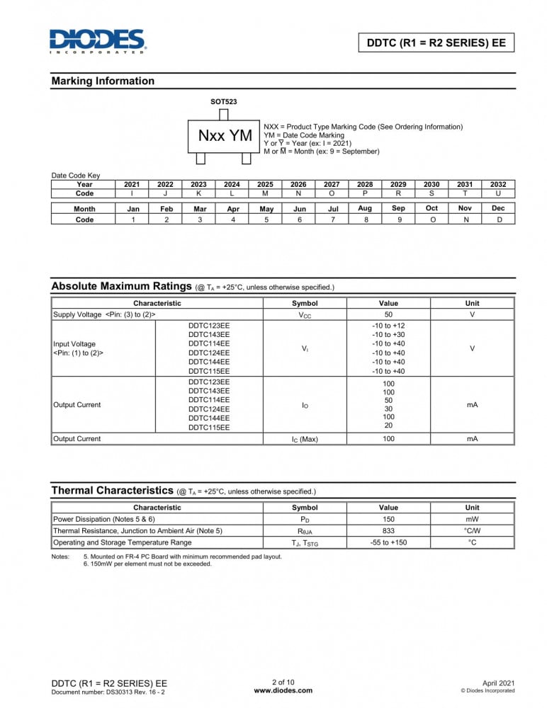 DDTC143EE-7-F datasheet page 2