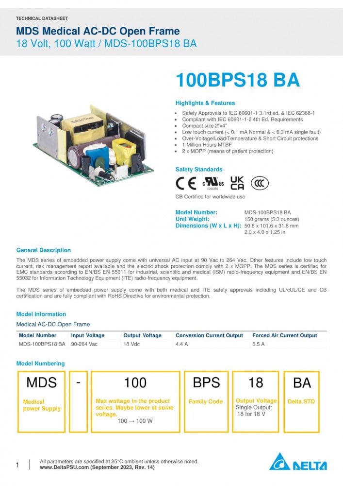 MDS-100BPS18 BA datasheet page 1