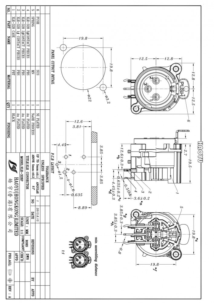 XLR-328P mechanical drawing