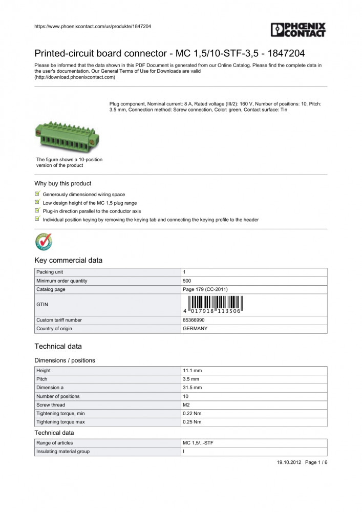 Phoenix Contact 1847204 technical document page 1