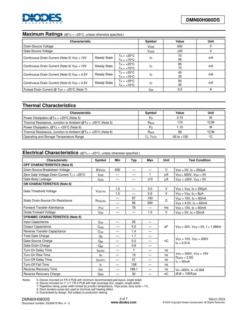 DMN60H080DS-13 datasheet page 2