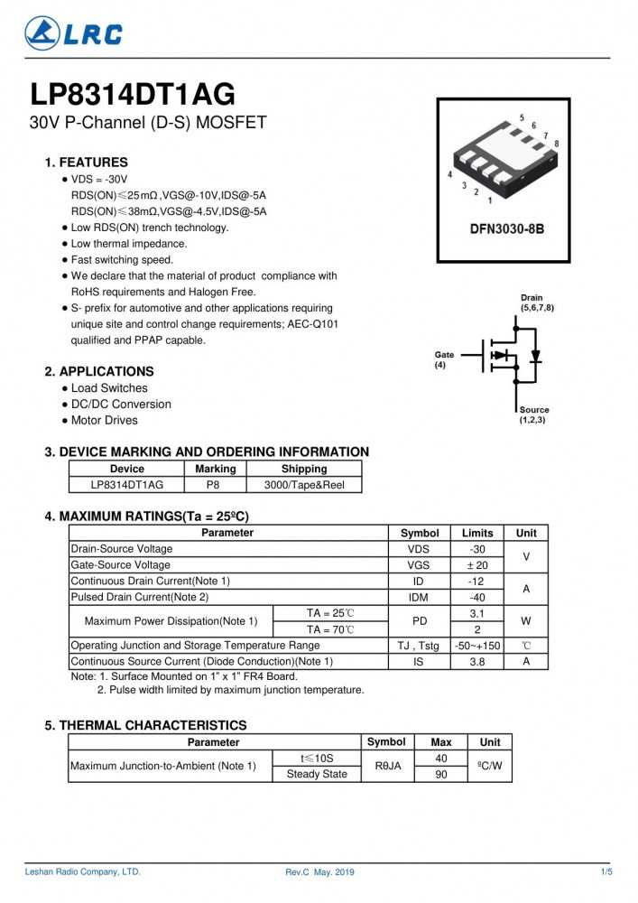 LP8314DT1AG technical document page 1