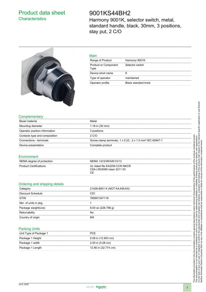9001KS44BH2 technical document page 1