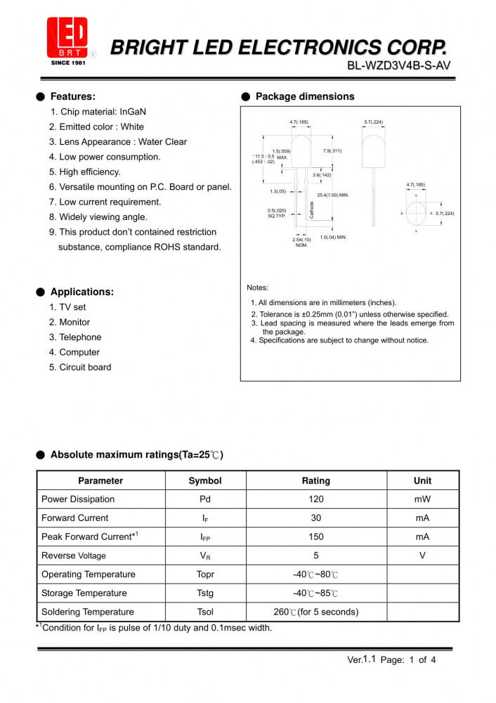 BL-WZD3V4B-S-AV datasheet page 1