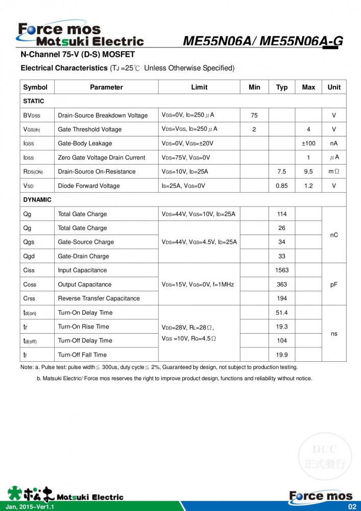 ME55N06A-G datasheet page 2