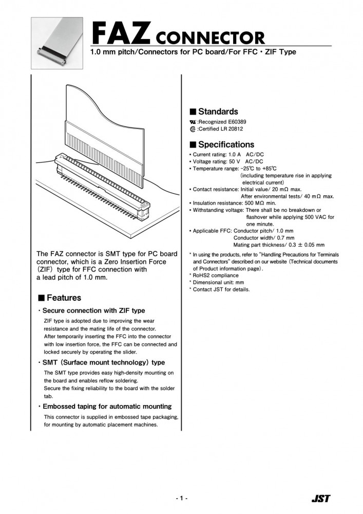 JST FAZ connector documentation page 1