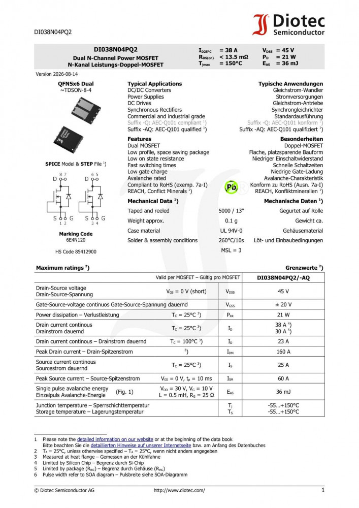 DIOTEC DI038N04PQ2-AQ datasheet page 1