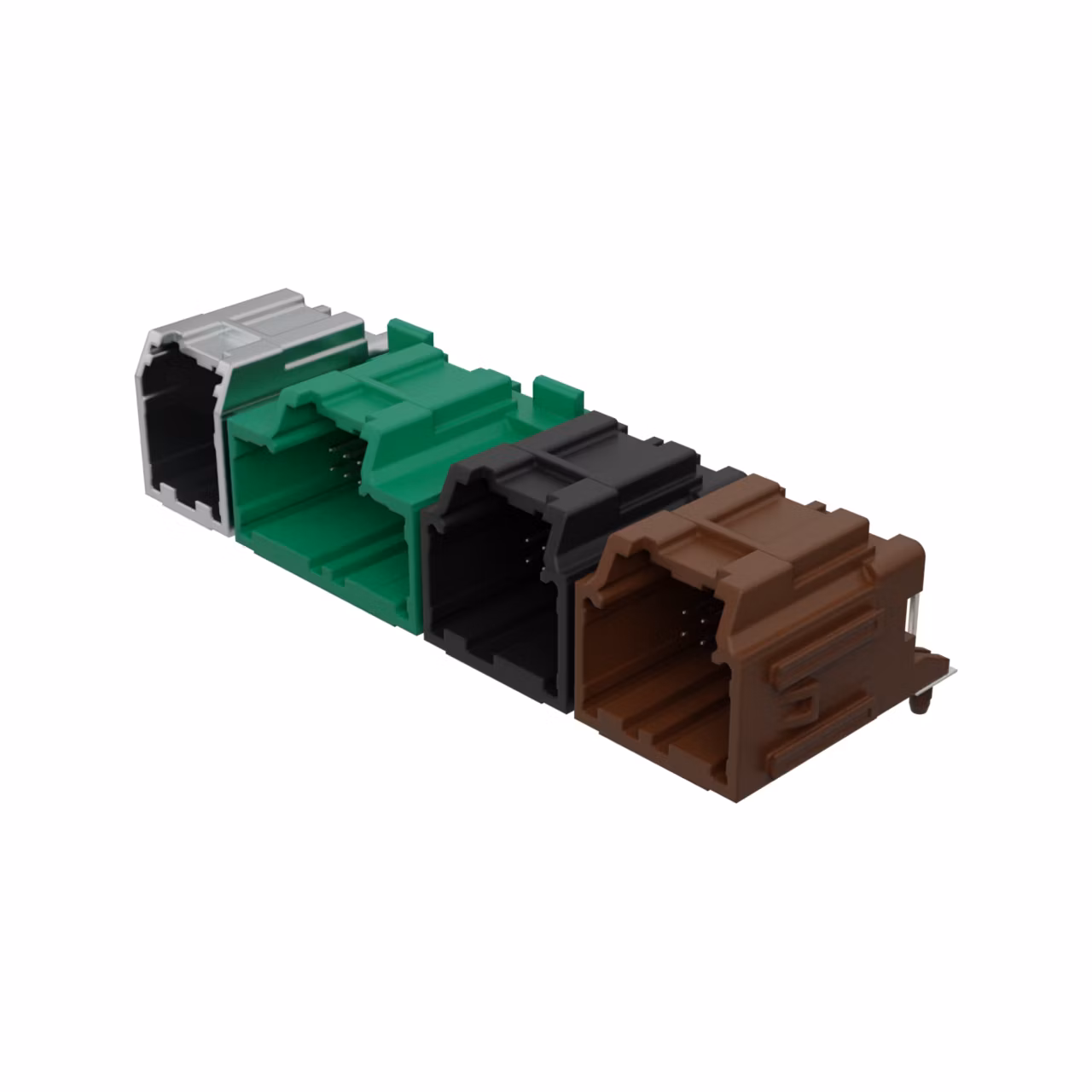 Stac64 4 Bay Right-Angle Headers, 52 Circuits, Bay A 8 Circuit Signal Header, Polarization B, Gray; Bay B 20 Circuit Signal Header, Polarization D, Green; Bay C 12 Circuit Signal Header, Polarization A, Black; Bay D 12 Circuit Signal Header, Polarization C for sale