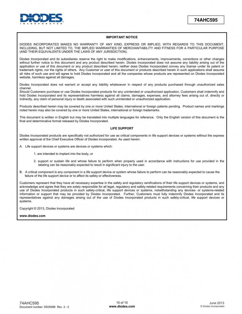 74AHC595T16-13 datasheet page 10