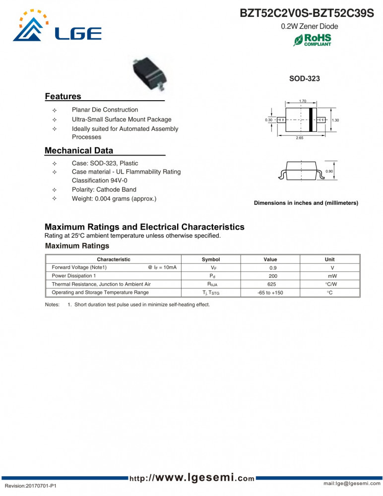 LGE BZT52C3V9S datasheet page 1
