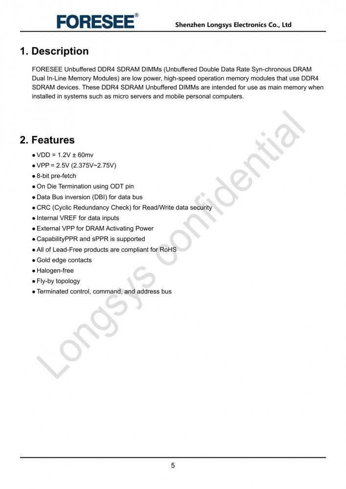 FORESEE DDR4 SODIMM datasheet page 5